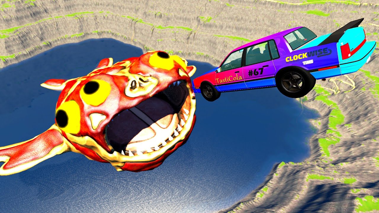 Falling Cars Into The Abyss With Mutant Fish - Beamng Drive - YouTube