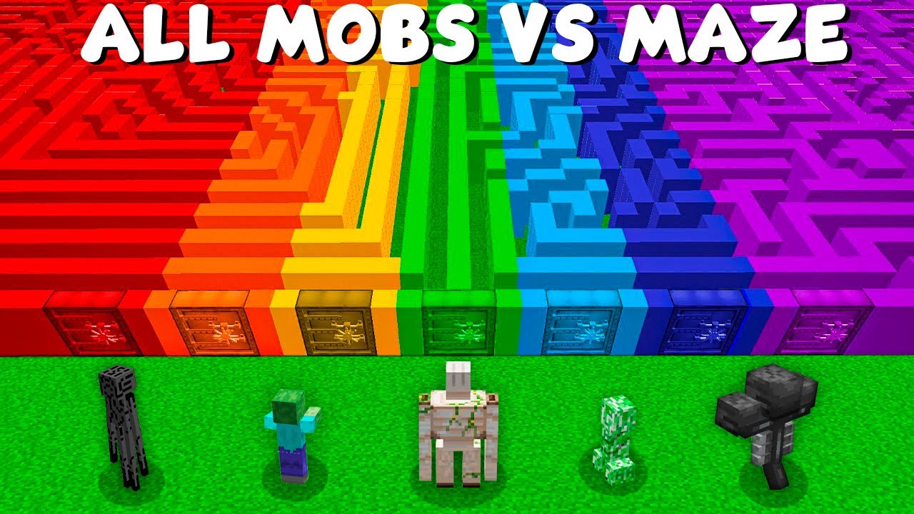 ALL MOBS vs RAINBOW MAZE in Minecraft ! ALL MOBS MAZE CHALLENGE ! - YouTube