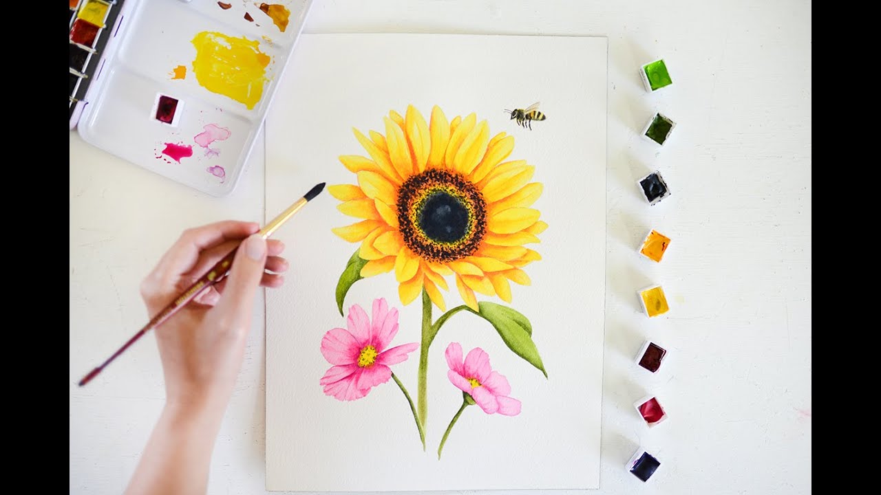 LIVE 🌻 Watercolor Sunflower Tutorial (Part 2) | Botanical Watercolor ...