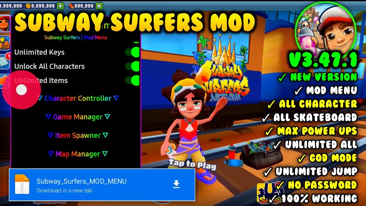 Subway Surfers MOD APK v3.47.1 | Unlimited Money | MOD MENU | Latest ...