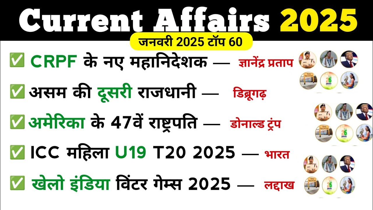 Top 60 Current Affairs 2025 | January 2025 Current Affairs | Important ...