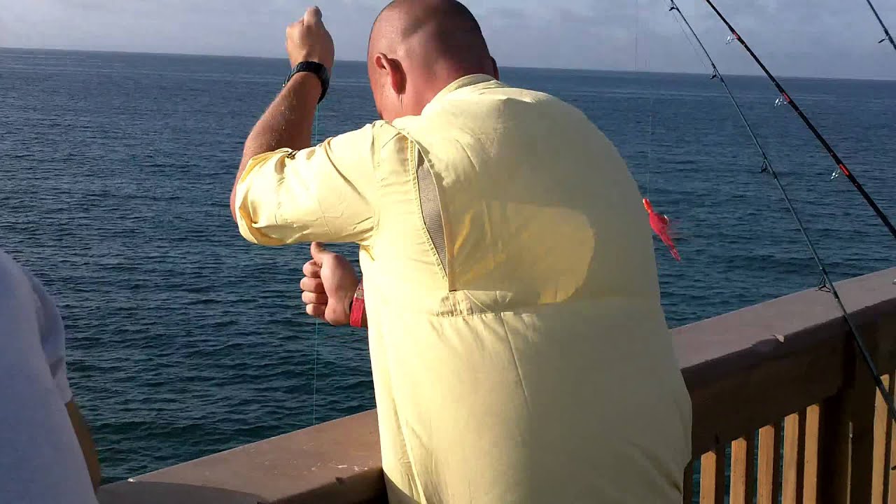 Saltwater Pier Fishing in Florida - Bald man catches Tuna - YouTube