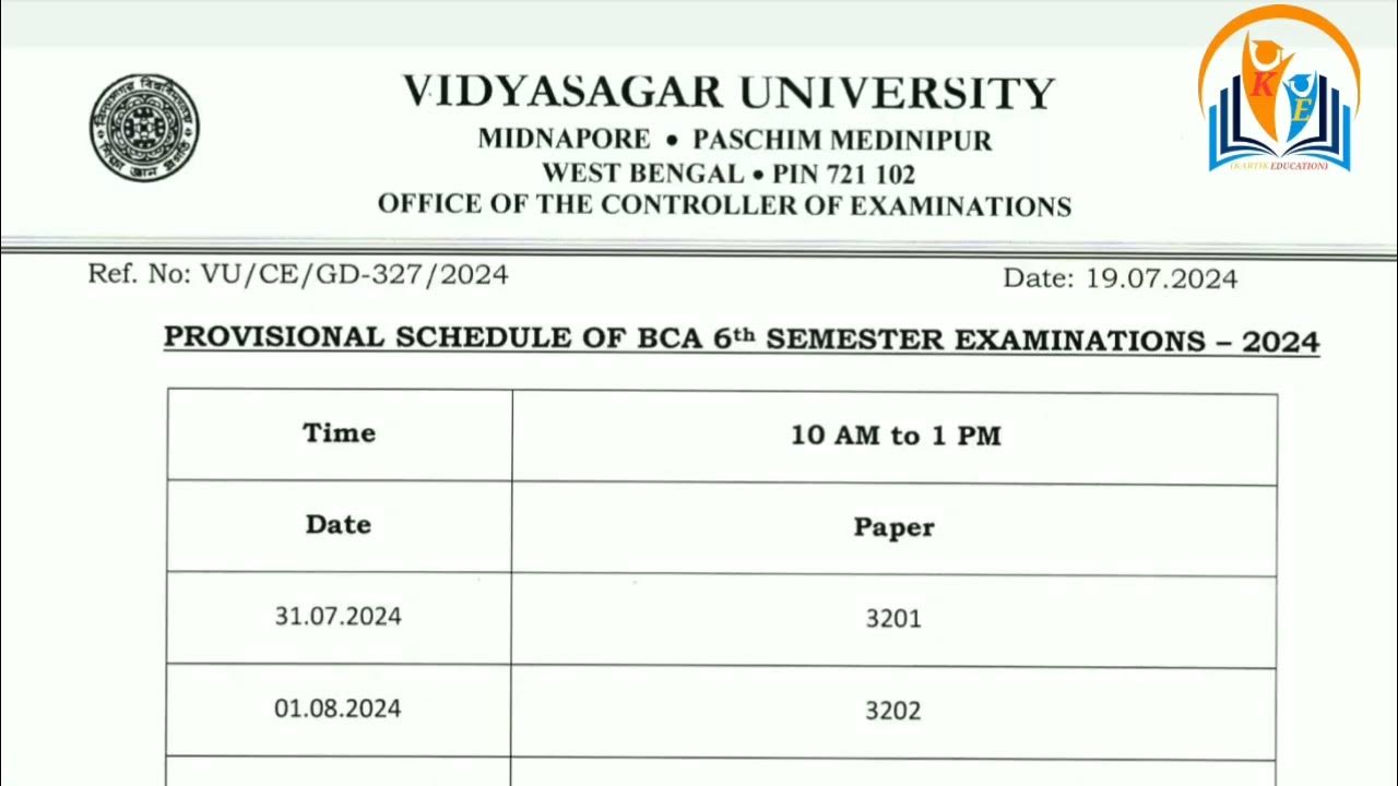 BCA 6th Semester Examination 2024 | Vidyasagar University BCA 6th Semester Exam Routine 2024 # ...