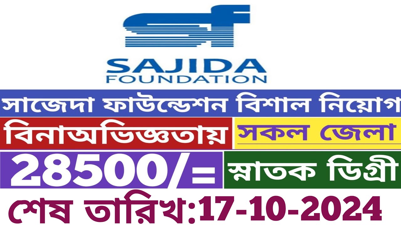 সাজেদা ফাউন্ডেশনে বিশাল নিয়োগ ২০২৪ || sajeda foundation job circular ...