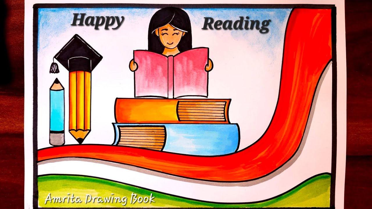 Reading Day Drawing | National Reading Day poster Drawing | Vayana ...
