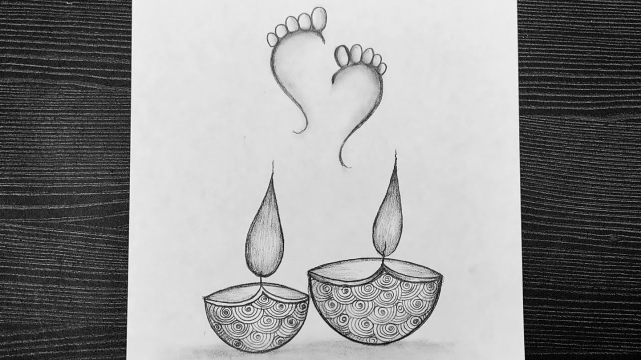 Dhanteras Drawing Easy // Laxmi Ji Charan Drawing // Diwali Drawing ...