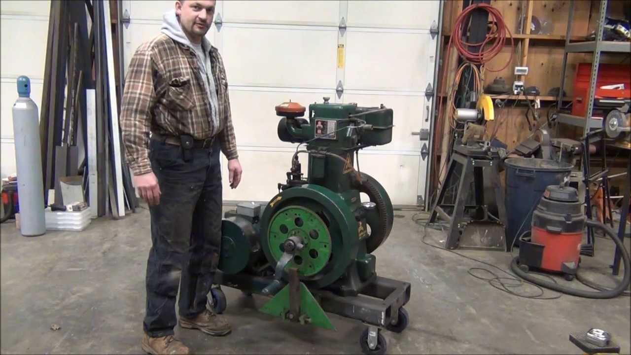 Lister clone flywheel engine startup - YouTube