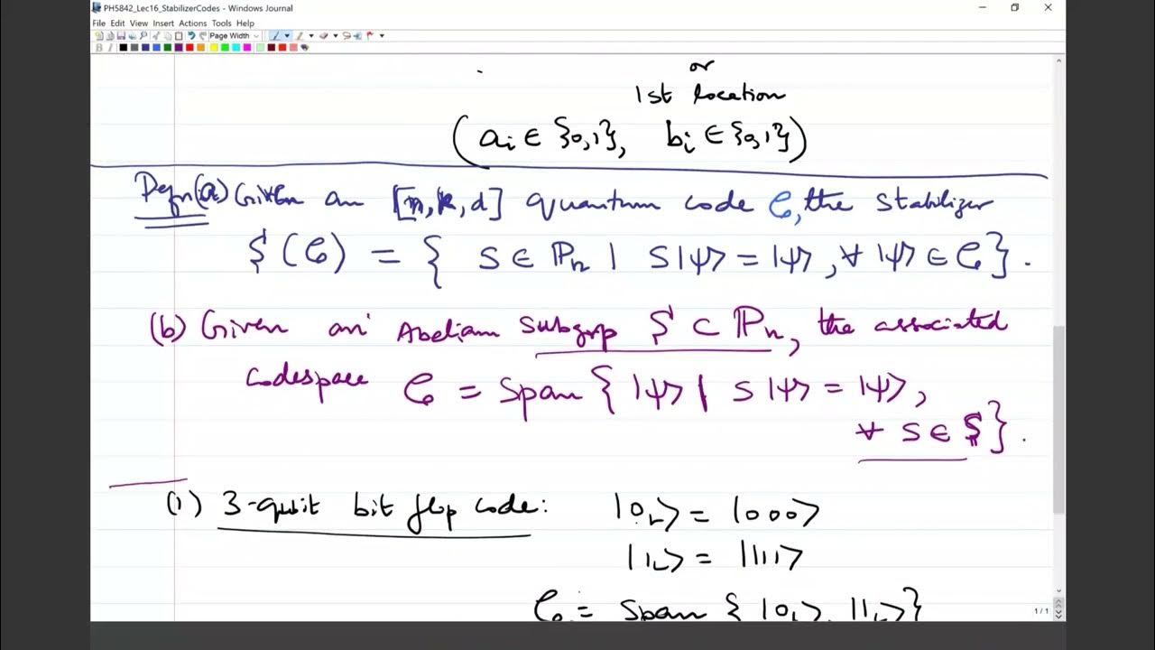 QEC and Quantum Information Theory: Lecture 14 Stabilizer Codes (1) - YouTube
