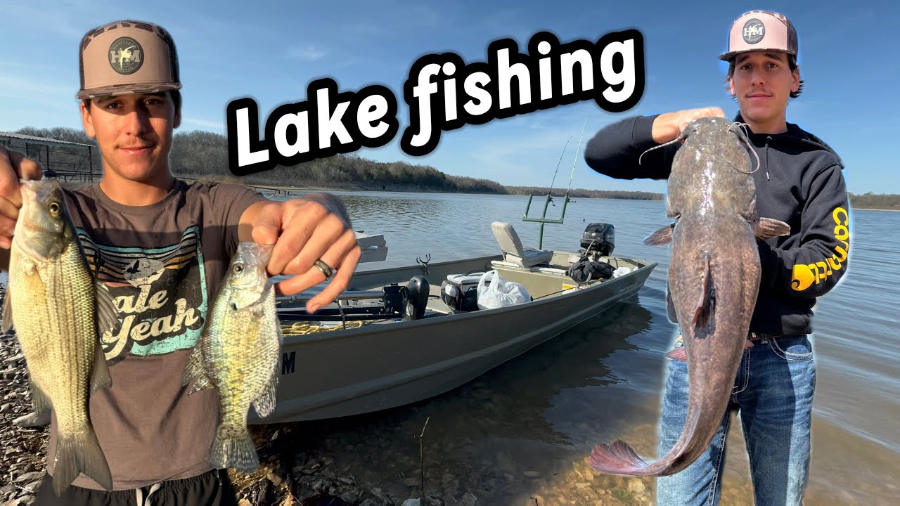 Catching flathead, catfish and bass while lake fishing - YouTube