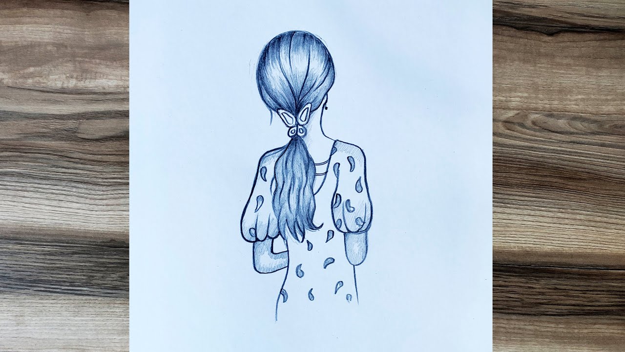 Girl from back side drawing || How to draw a girl || Drawing for girls ...