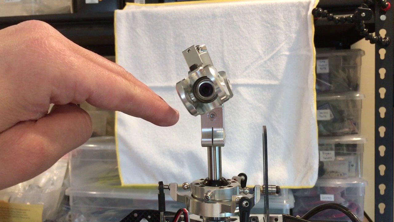 How to eliminate RC helicopter head up and down slop with shims - YouTube