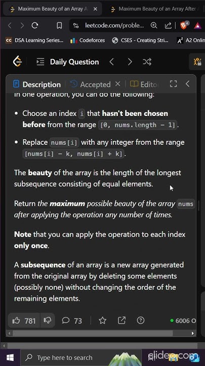 2779. Maximum Beauty of an Array After Applying Operation | Editorial | Leetcode #leetcode # ...