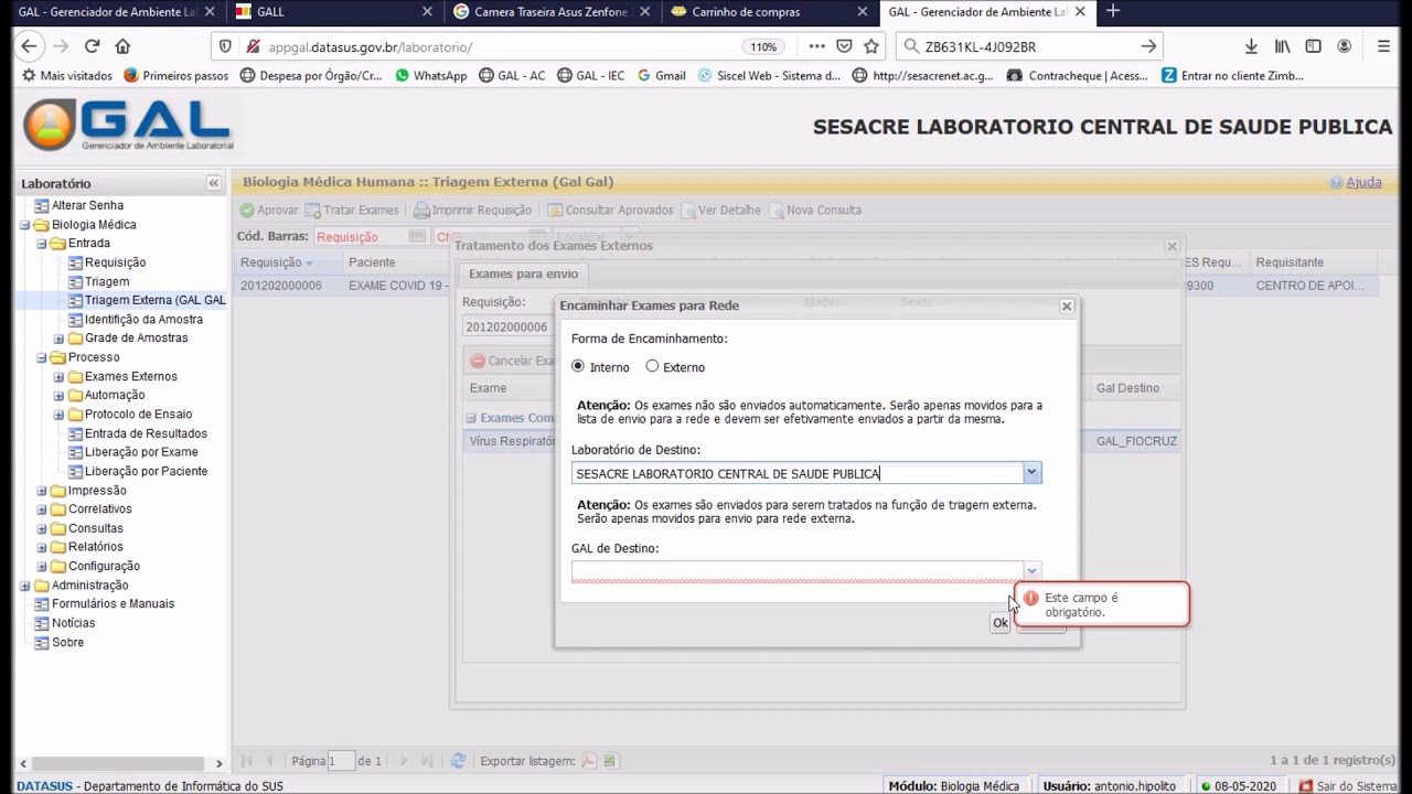 Como triar um exame que está na Triagem externa (GAL x GAL) e ...