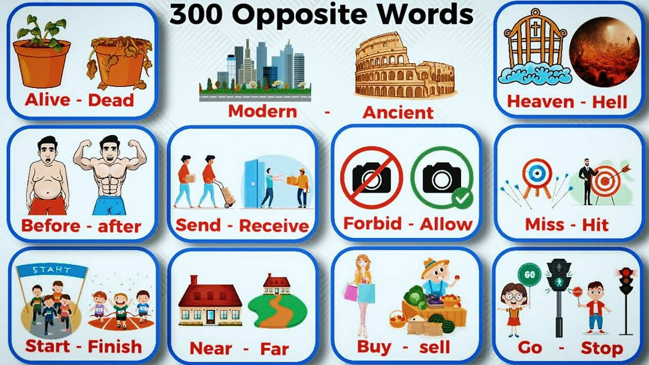 Learn 300 Opposite Words | Antonyms In English | Opposite word in ...