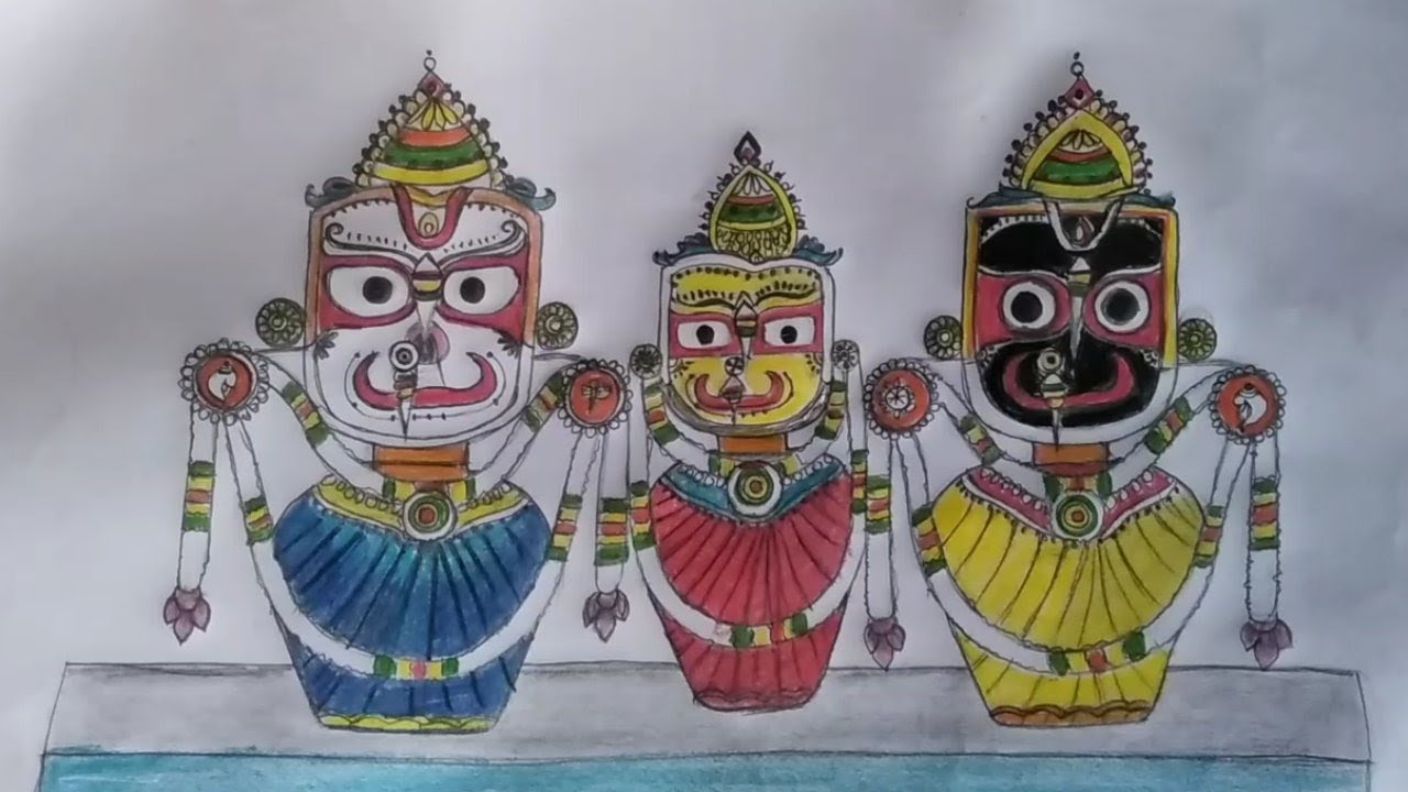 How to draw idols loard Jagannath, Balabhadra, Subhadra for Happy Ratha ...