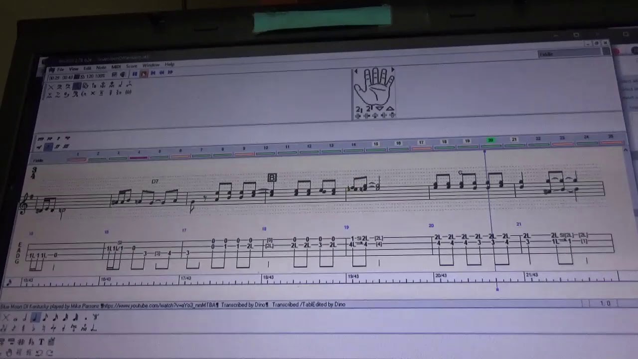 Screen video of TablEdit of Blue Moon Of Kentucky Fiddle Solo - YouTube