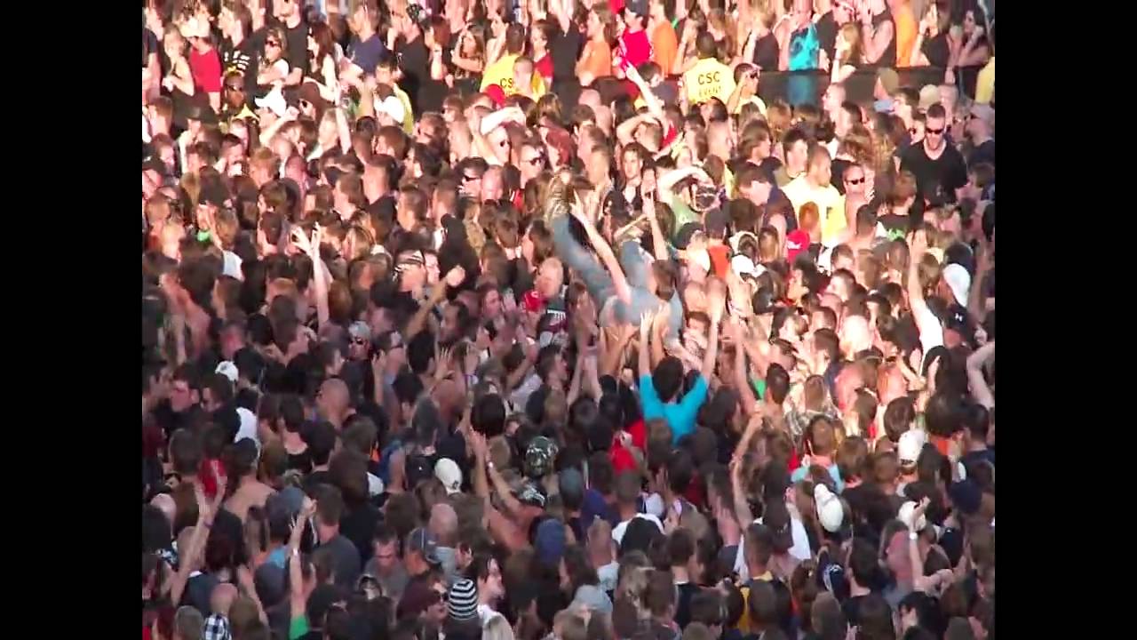 Birds eye view of fans crowd-surfing during Rise Against @ Rock on the ...