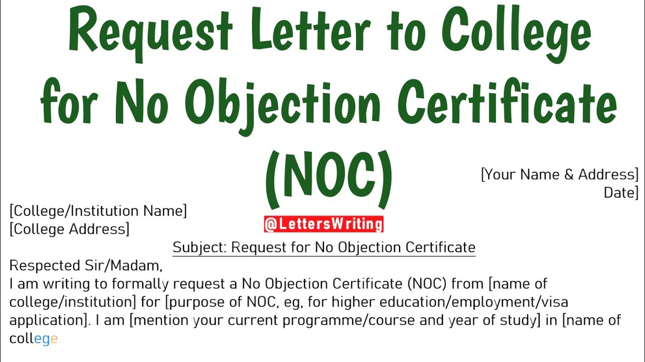 Request Letter to College for No Objection Certificate (NOC) | Letters Writing - YouTube