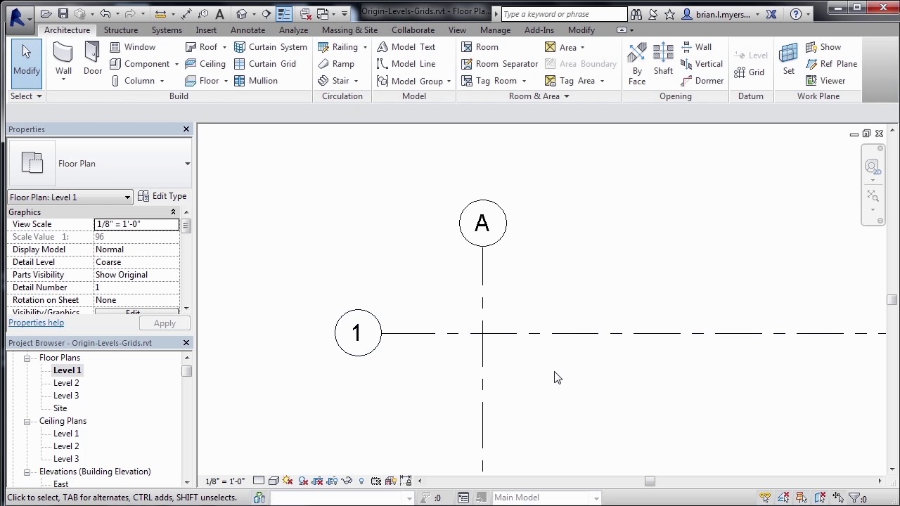 Origin Points, Levels, And Structural Grid Locations / revit - YouTube