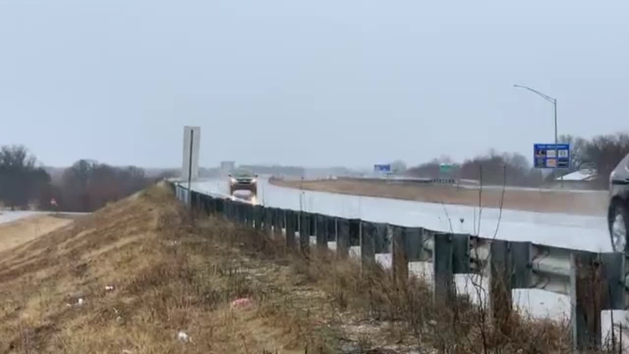 Tractor-trailer jackknifed in rain, 249 in Joplin - YouTube