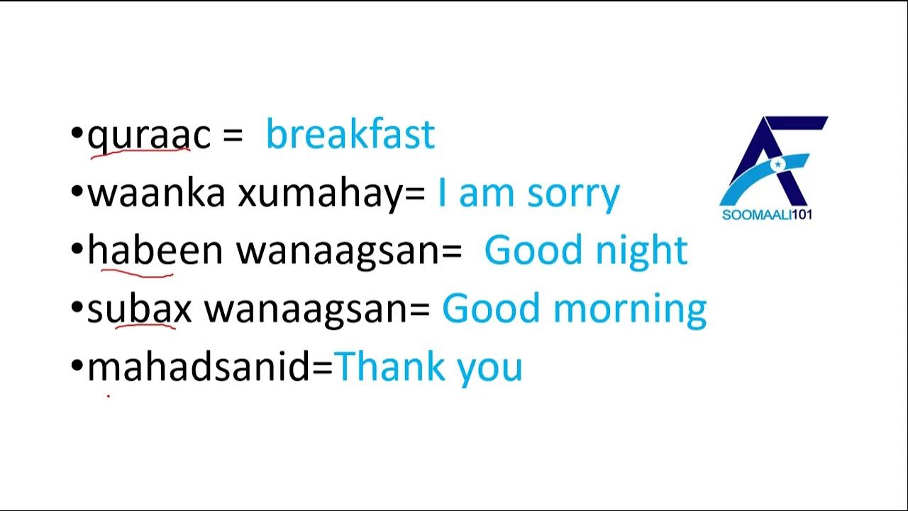 Basic Somali vocabulary for everyday life/ Somali language learning ...