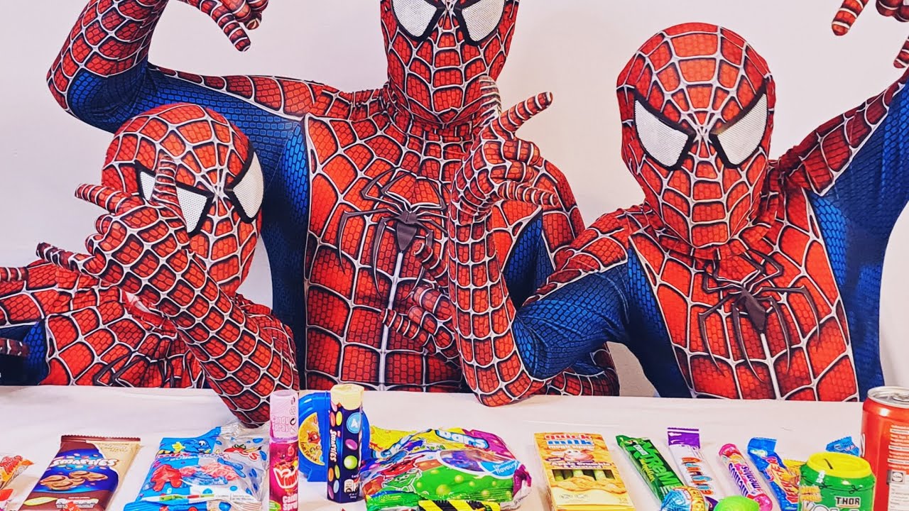 Spider-Man Team4 Trying candys, sweets,jellys in real life #spiderman # ...