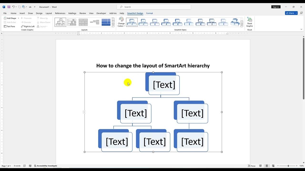 How to change the layout of SmartArt hierarchy - YouTube