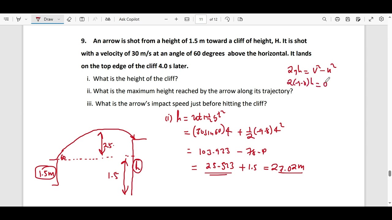 An arrow is shot from a height of 1 5 m toward a cliff of height, H It ...