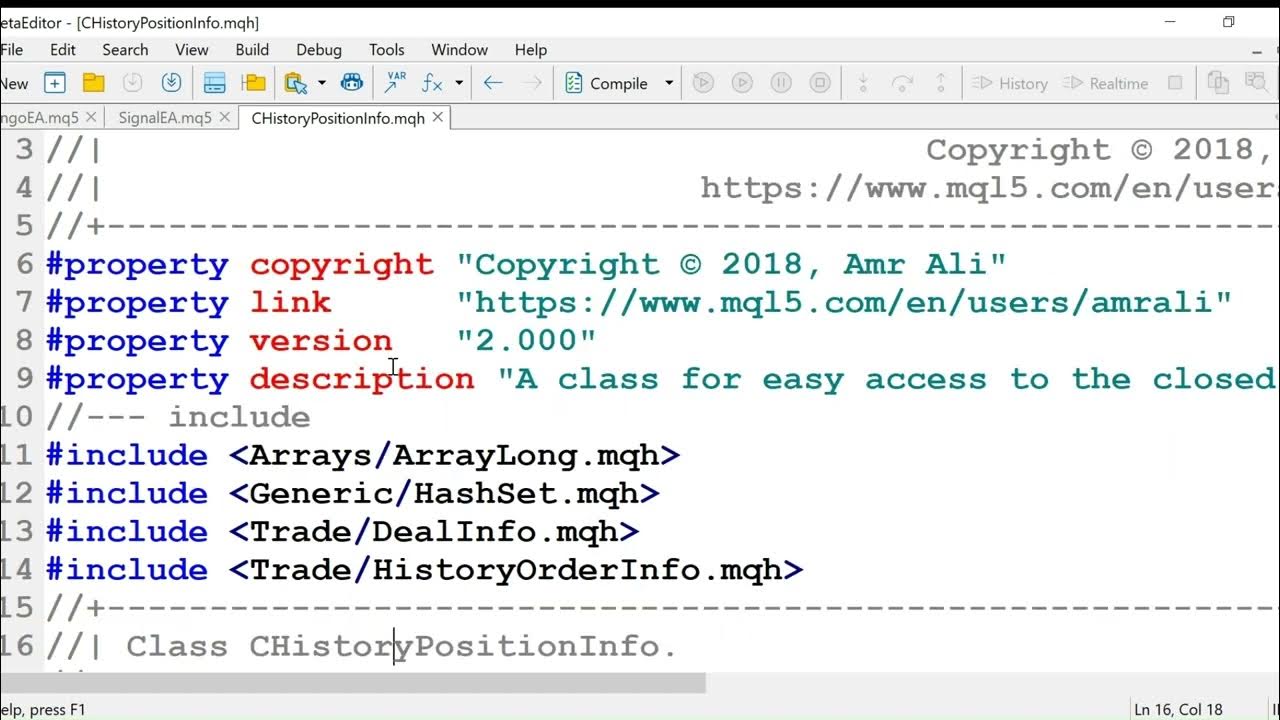 Mql4 Mql5 Course Chistorypositioninfo Mqh Class Youtube