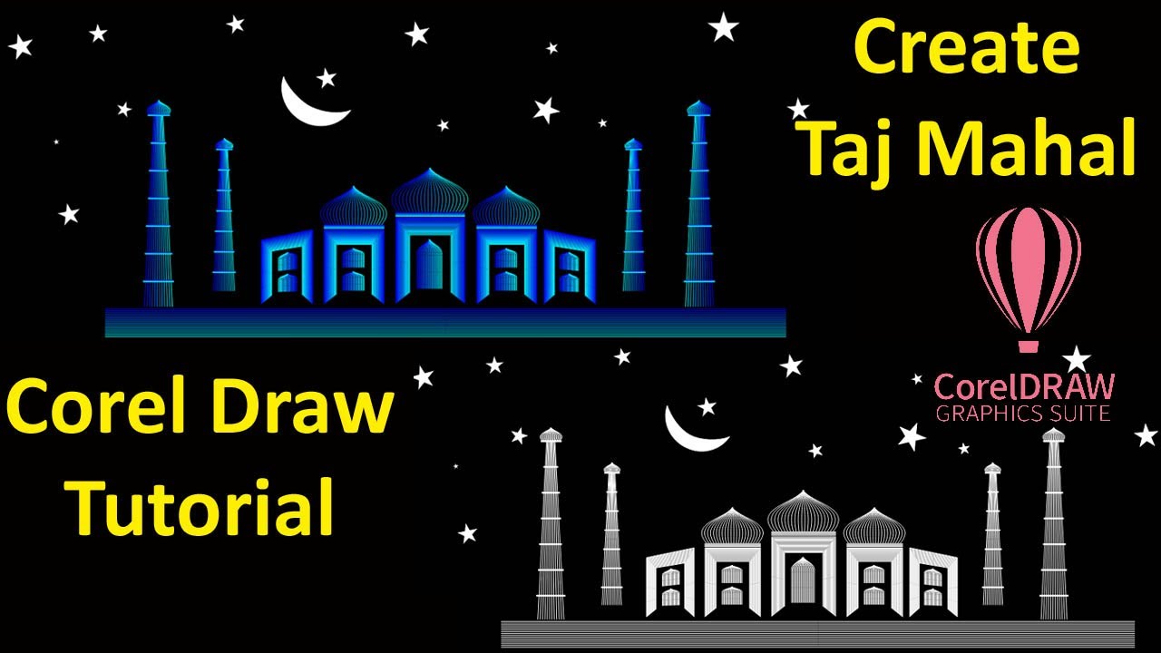 Taj mahal tutorial in hindi, corel draw 12, 13, 14, 15, and all above ...