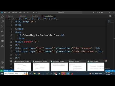 How to Insert table into form in html - YouTube