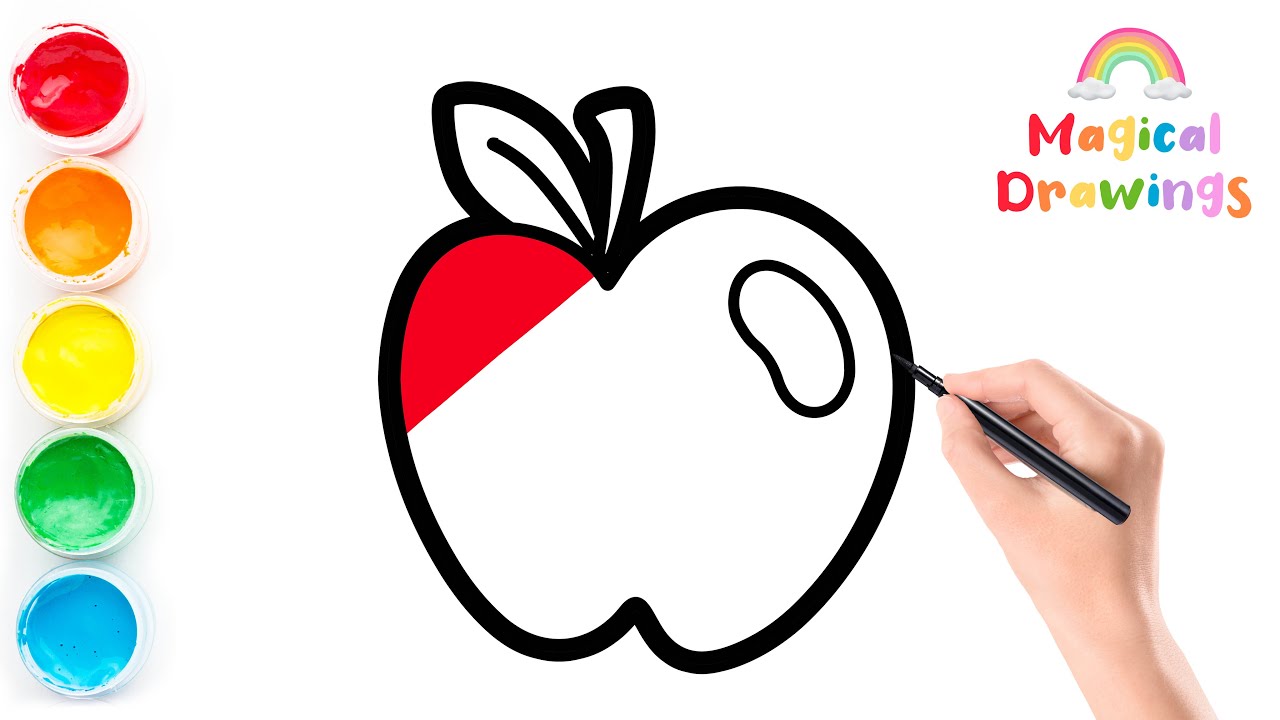 Apple & Strawberry Drawing, Painting and Coloring for Kids | How to ...