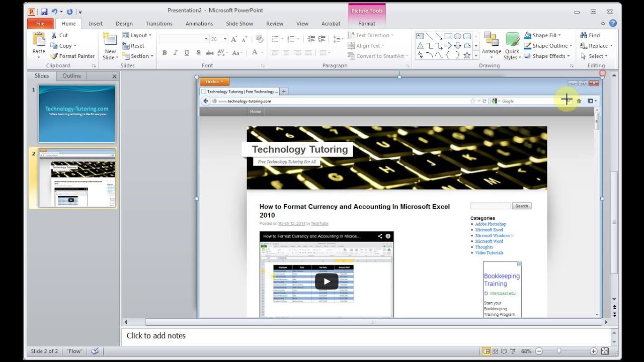 Microsoft PowerPoint How to Insert A ScreenShot Capture - YouTube