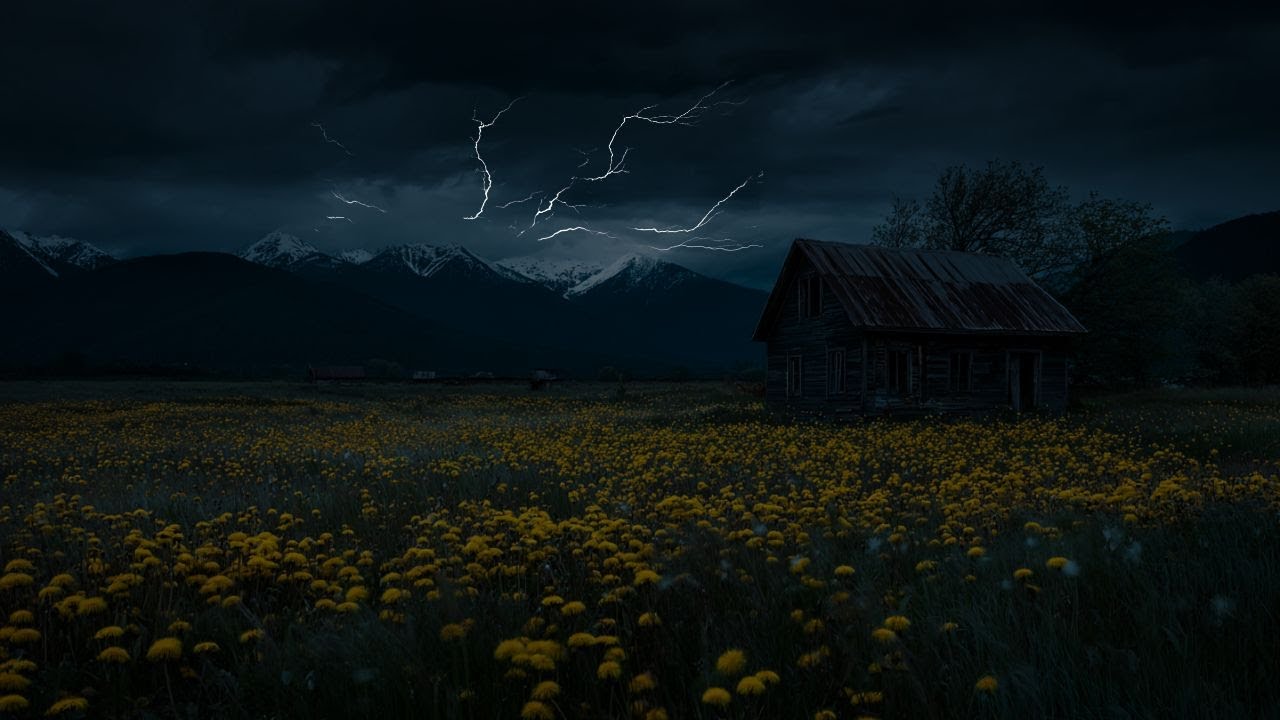 Dark Storm Rolling Over a Dandelion Field 🌩️ | Thunder & Wind Sounds ...