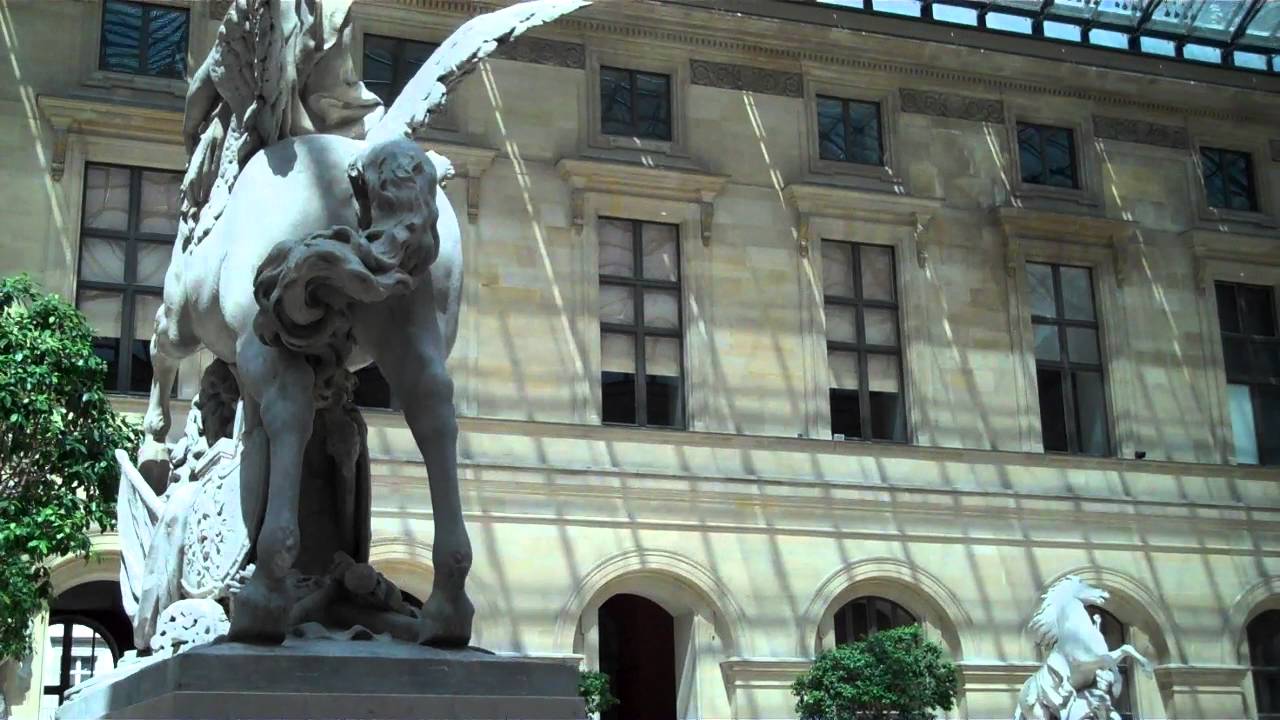Louvre Atrium ( Cour Marly ) with Sculptures and Glass Ceiling, June ...