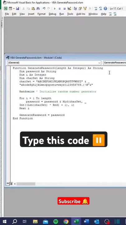VBA code to generate random password in EXCEL ... #learn_with_nega #excel #excelformula # ...