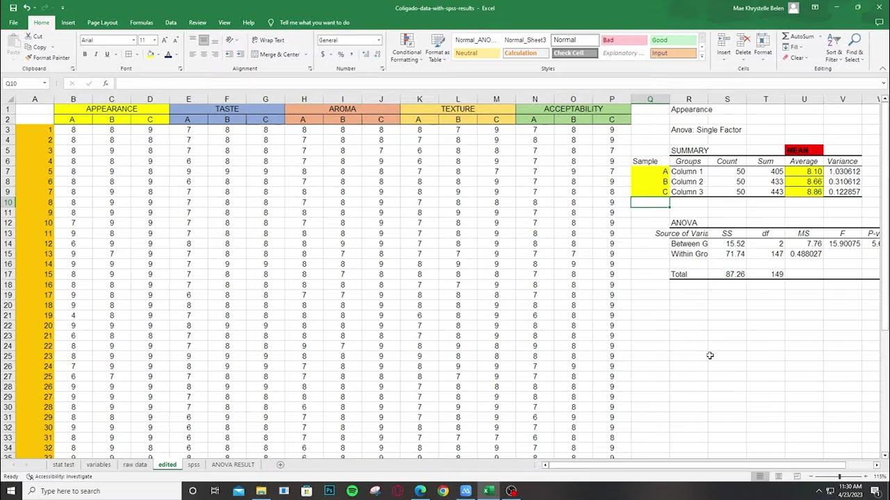 COMPUTING ONE WAY ANOVA IN MS EXCEL PART2 - YouTube