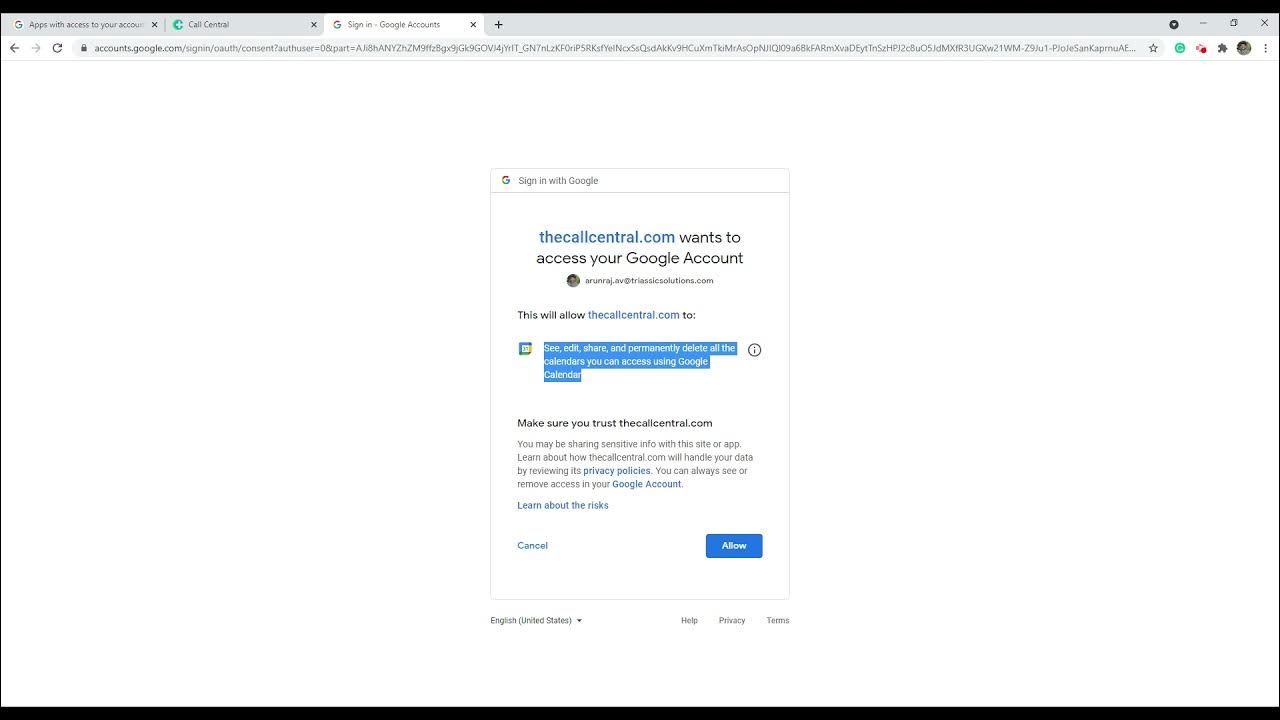 Call Central App Demonstration Video for Google OAuth Verification - YouTube