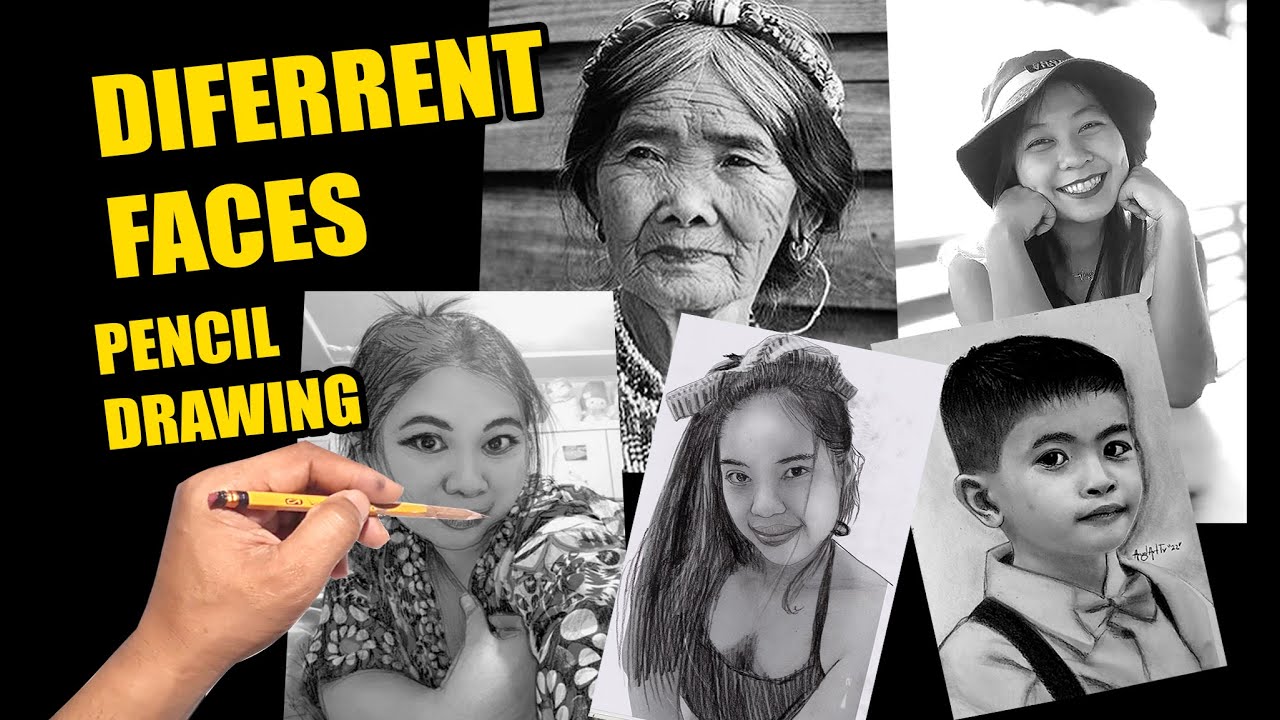 Defferent faces pencil drawing - YouTube