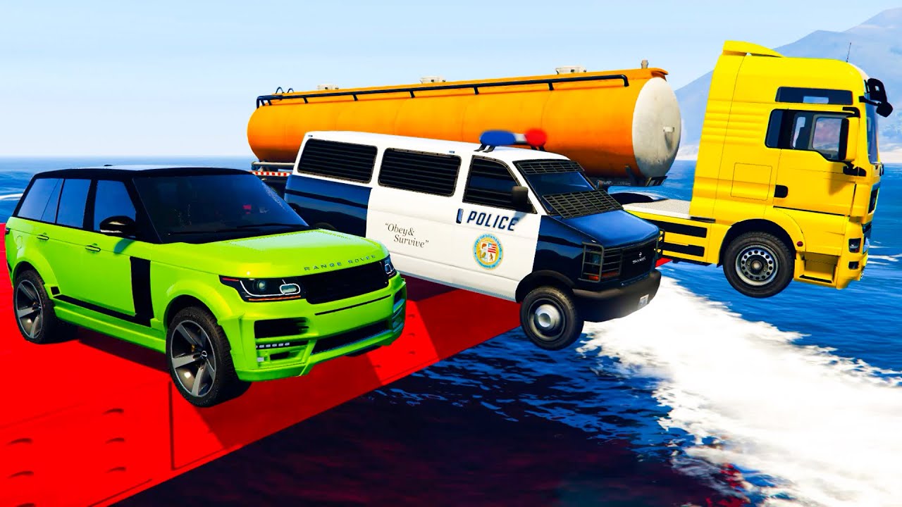 Cars and Trucks Jumping into the Water - GTA 5 Mods Stunt Water ...