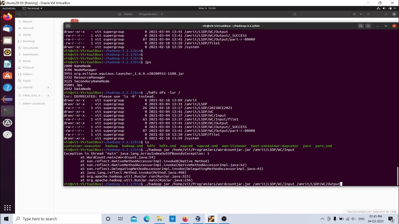Running Hadoop Jar for Word count while using HDFS as a Data Source - YouTube