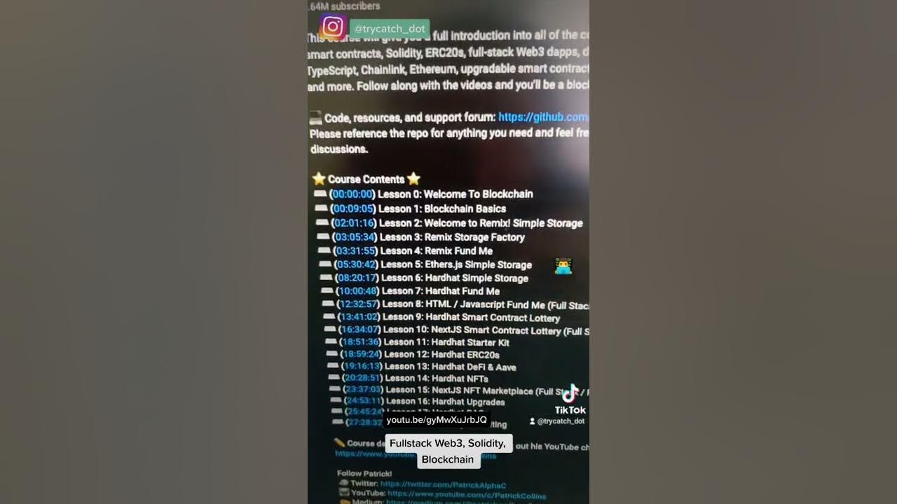 Fullstack Web3, Solidity, Blockchain de @freecodecamp - YouTube