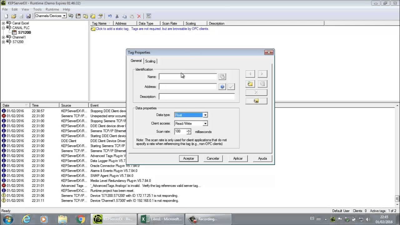 Sistema SCADA EXCEL-PLC S7 1-200 con Kepserver - YouTube