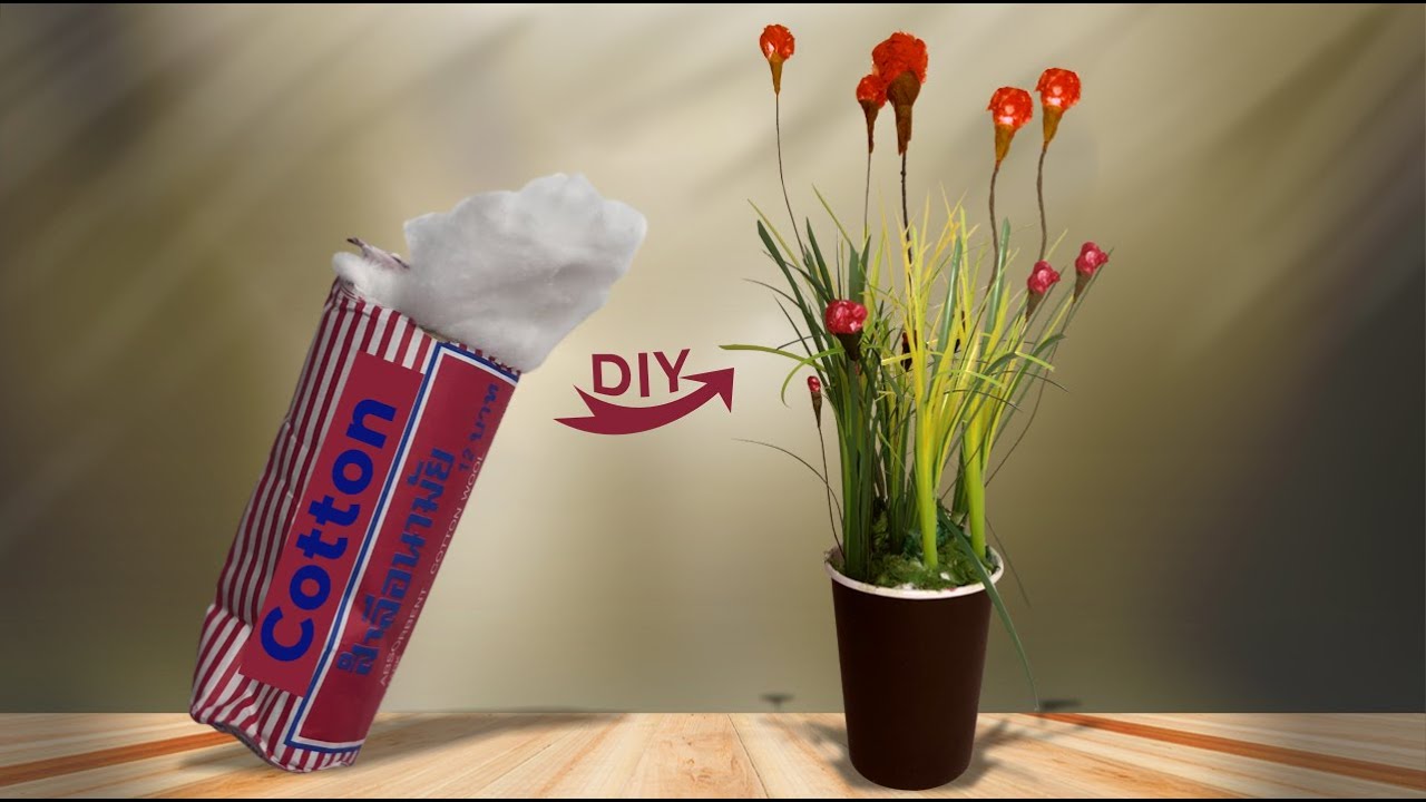 How to Make Flowers with Cotton// DIY Flowers//Easy Craft // Paper ...