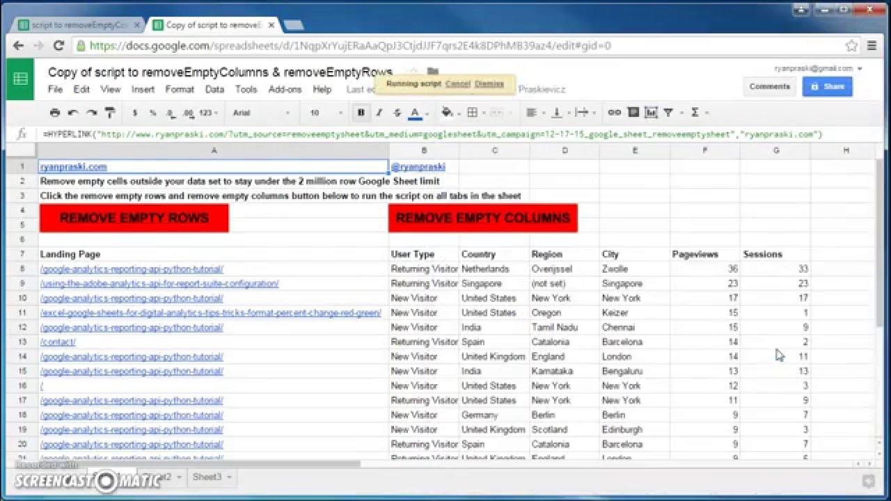 Google Sheets Script to Remove Empty Columns & Remove Empty Rows Automatically - YouTube