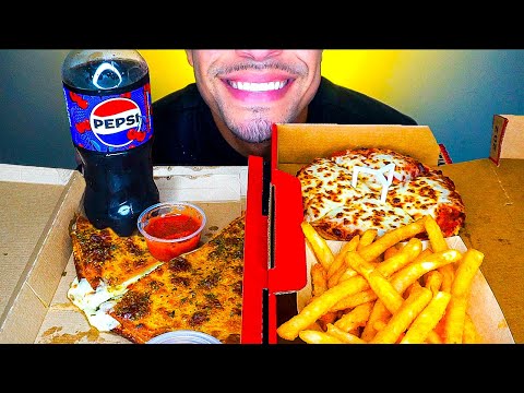 ASMR PIZZA HUT MY HUT BOX FRIES CHEESY ALFREDO PASTA EATING NO TALKING MUKBANG MOUTH SOUNDS