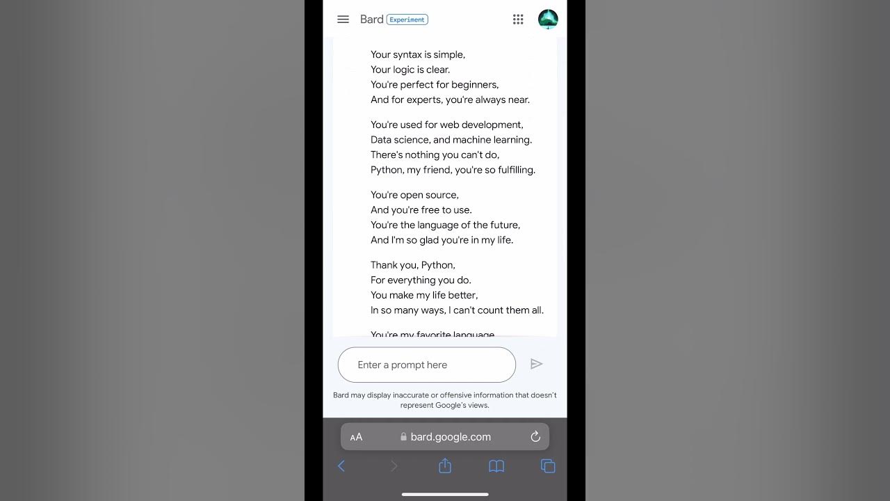 Poem For Python By Google Bard AI | Bard Can Write Poem For Python # ...