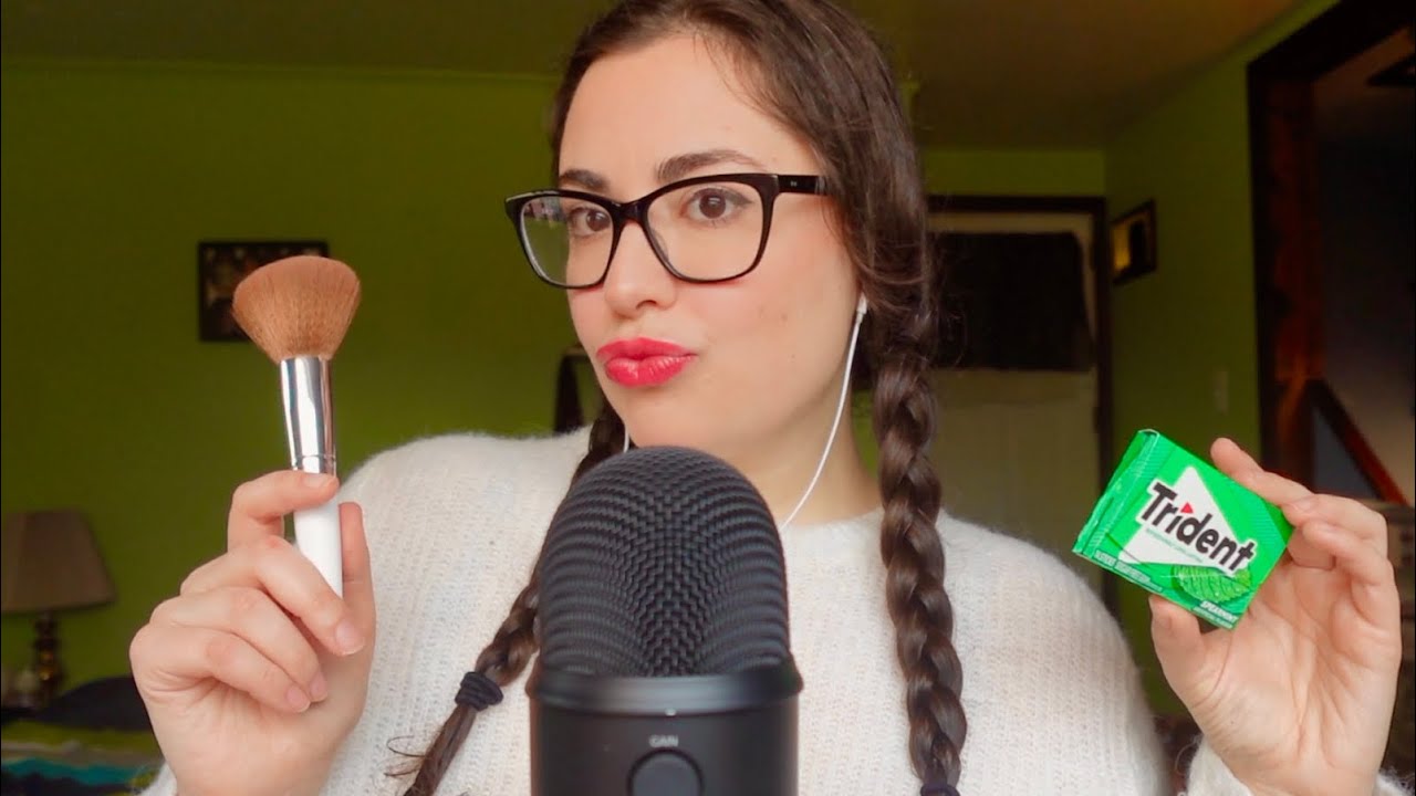 Gum Chewing ASMR (no talking, mic brushing, face brushing) - YouTube