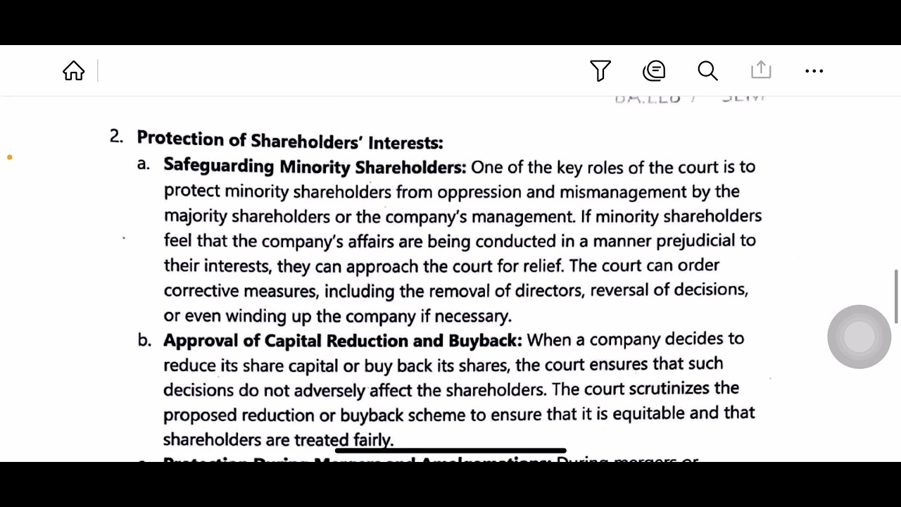 Protection of Interest of Creditors and Shareholders | Company Law ...