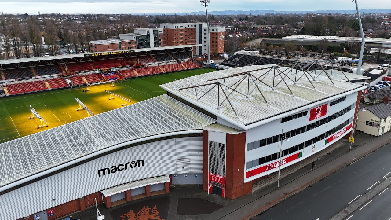 Wrexham AFC Racecourse Ground, North Wales, DJI mini 4 drone footage ...